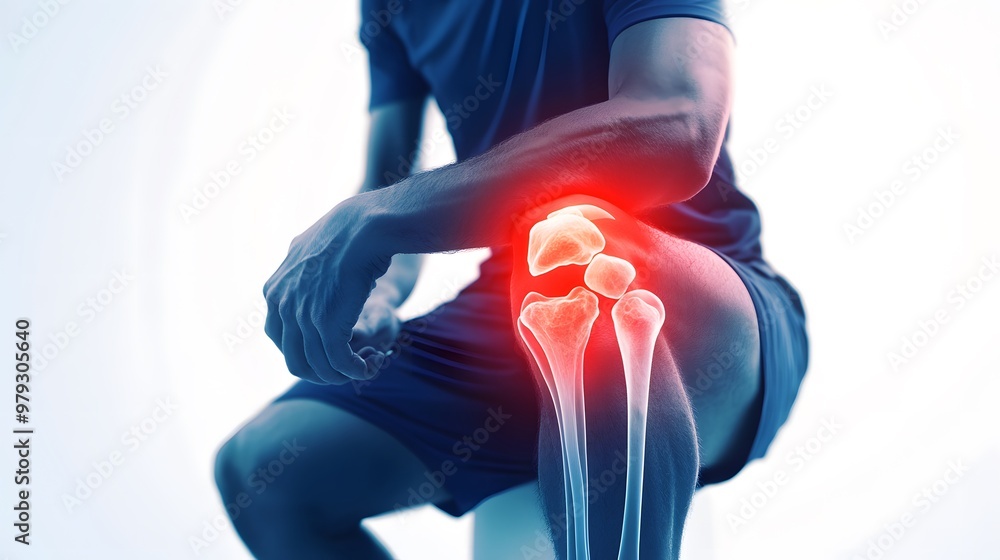 Knee pain X-ray. Man suffering from severe knee pain. Joint pain ...