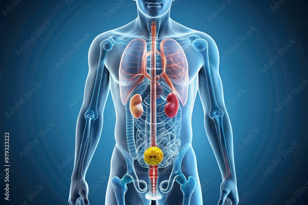 A detailed illustration of the male genitourinary system with the ...