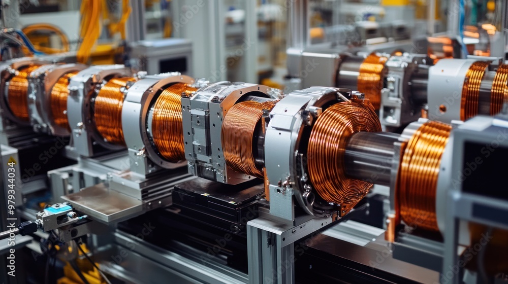In the electric motor winding section, machines are automatically ...