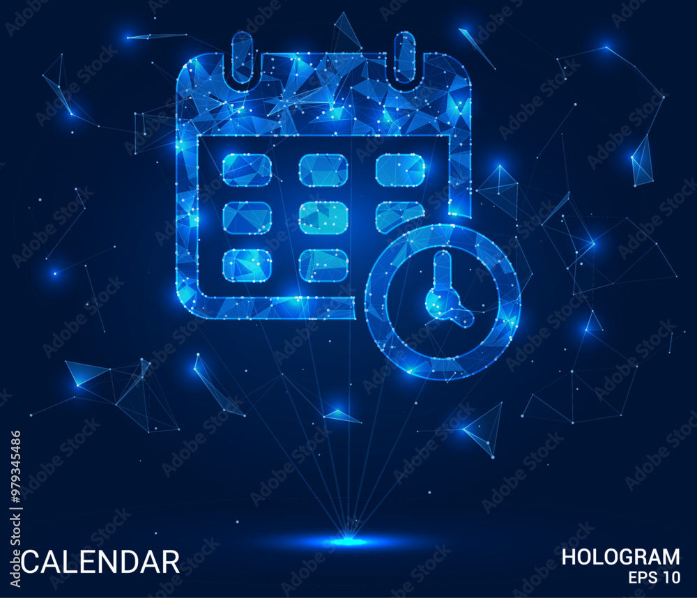 Hologram calendar. The calendar icon consists of polygons, triangles of ...