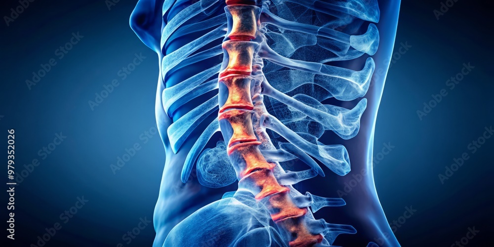 High-contrast scan image of a spinal fracture, showcasing a detailed 3D ...
