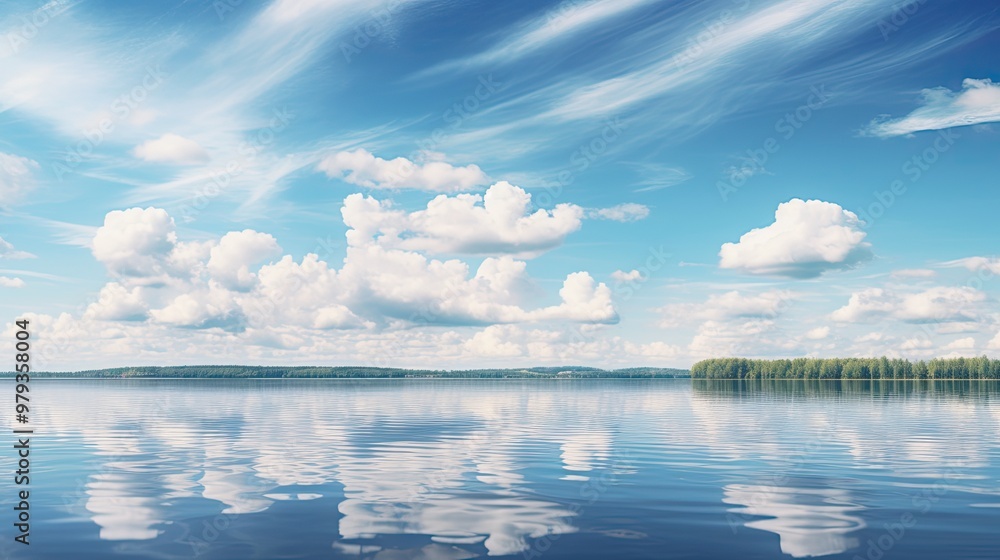 An ethereal landscape with cirrus clouds high in the sky, creating a ...
