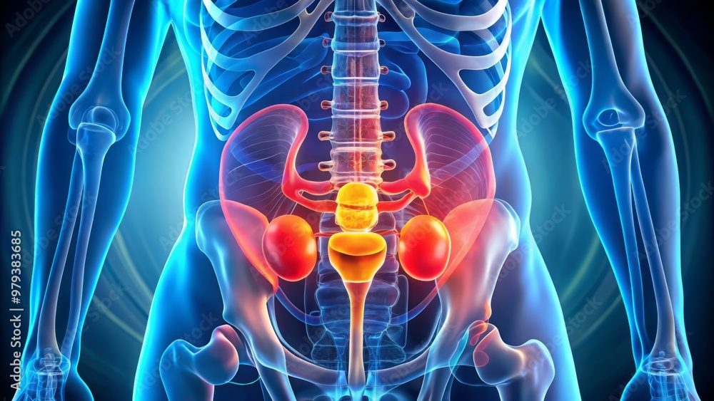 Simplified perspective illustration of pelvic MRI scans highlighting ...