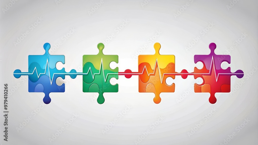 A colorful and stylized vector illustration depicting an ECG waveform ...