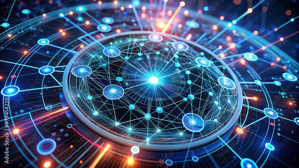 Circular Diagram Displaying Interconnected Nodes And Lines Representing Complex Data Networks