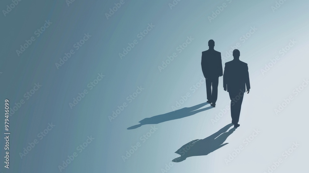 Two silhouetted figures walking side by side on a minimalist moody ...