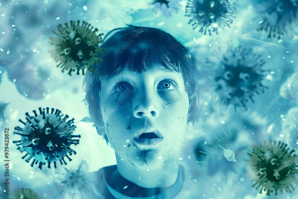 Teen's face captured intense fear and confusion amidst crowd. Candid ...