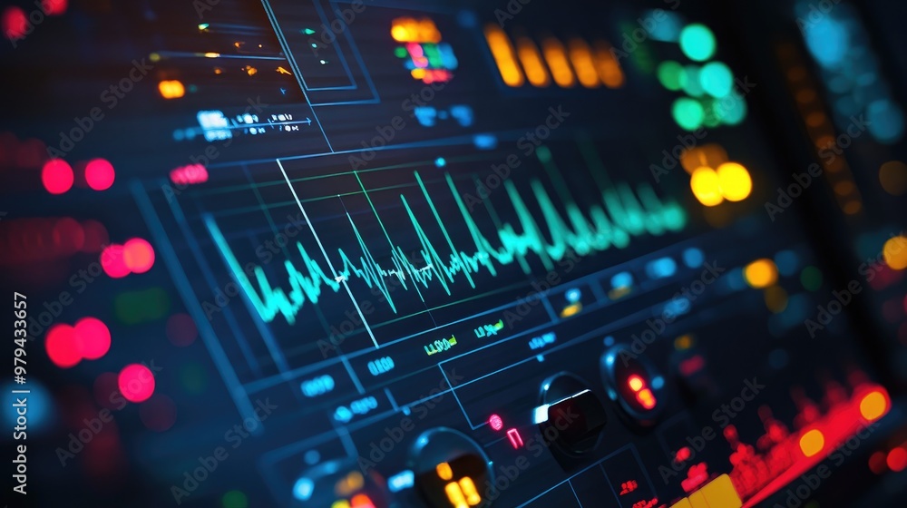 Detailed view of a digital signal generator screen with dynamic ...