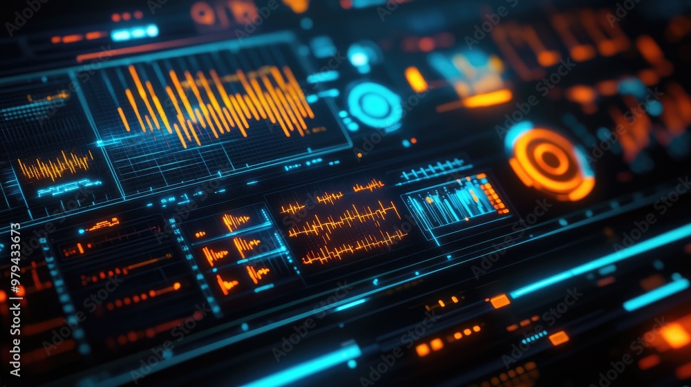 Detailed view of a digital signal generator screen with dynamic ...