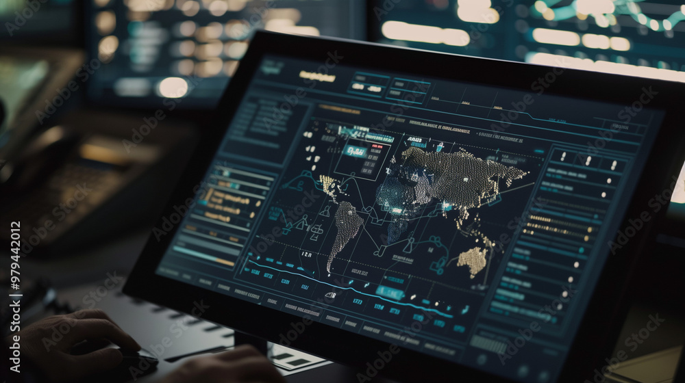 Futuristic digital interface with real-time crime prediction data, map ...