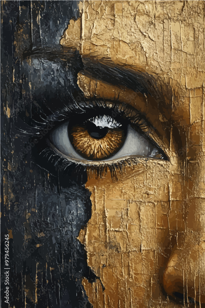 A captivating golden eye with black and gold textures, combining ...