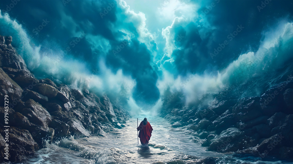 Moses from the Bible, who, with his staff and faith in God, advances ...