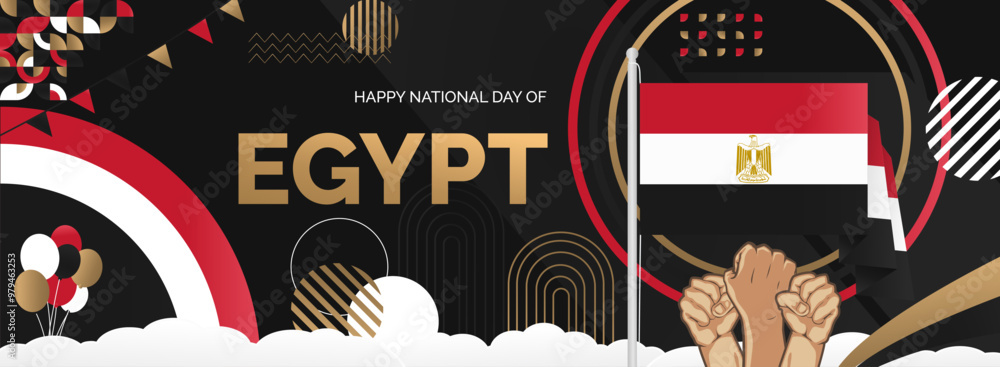 Egypt National Day banner. Creative horizontal poster with Egypt flags ...