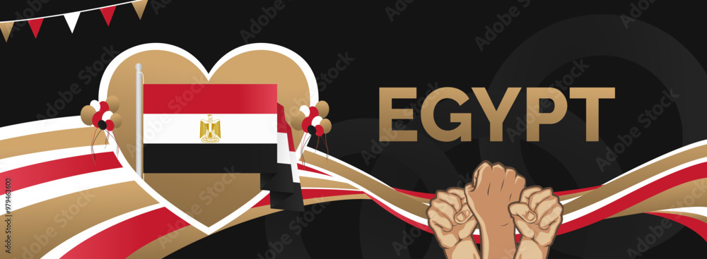 Egypt National Day banner. Creative horizontal poster with Egypt flags ...