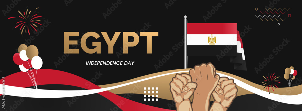Egypt National Day banner. Creative horizontal poster with Egypt flags ...