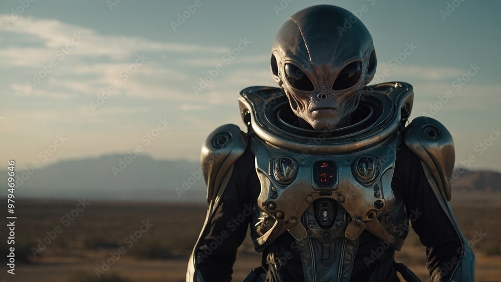 High-tech saucer and alien visitor transform the night sky with an ...