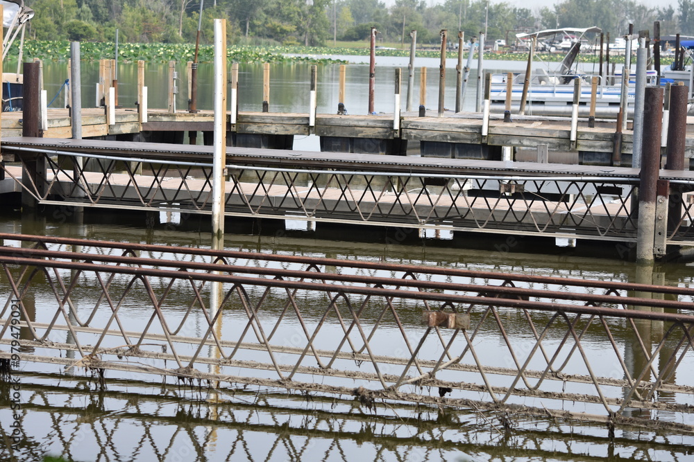 boat dock slips over water empty Stock Photo | Adobe Stock