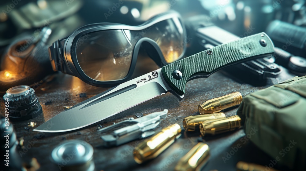 Photorealistic Gun and Knife with Dark, Dramatic Lighting, Creating ...