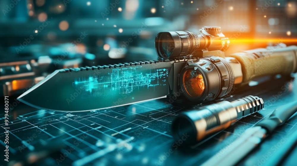 Photorealistic Gun and Knife with Dark, Dramatic Lighting, Creating ...