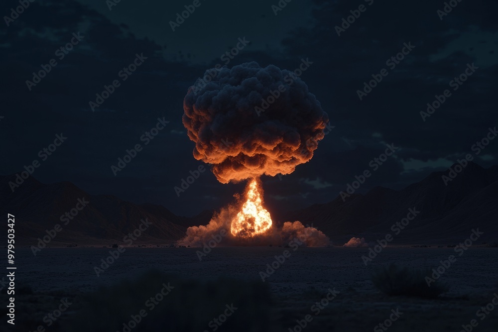 World War III, a nuclear catastrophe. Nuclear bomb explodes with ...