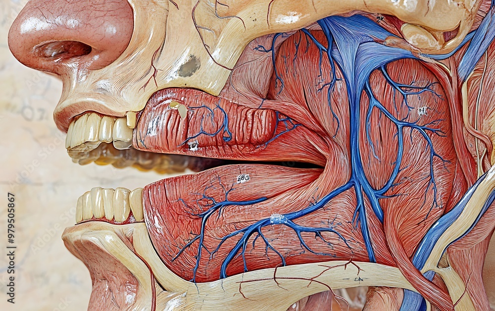 Detailed Anatomy Illustration of Tongue Muscles and Nerve Pathways for ...