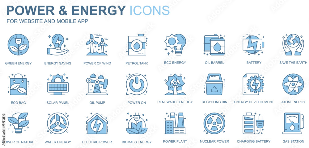 Power and energy web icons set in duotone line design. Pack of green ...