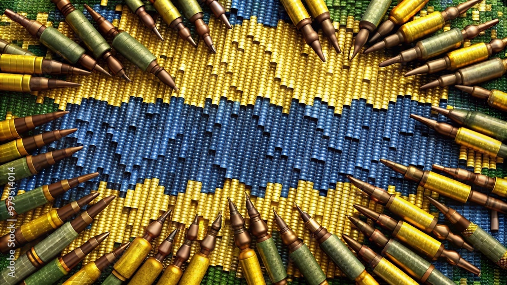 Authentic Ukrainian pixel camouflage background displays a military ...