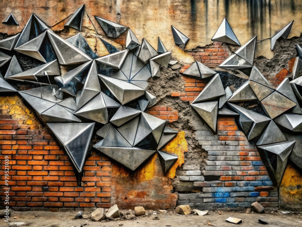 jagged wall fragments dissecting isometric shapes in contrasting ...
