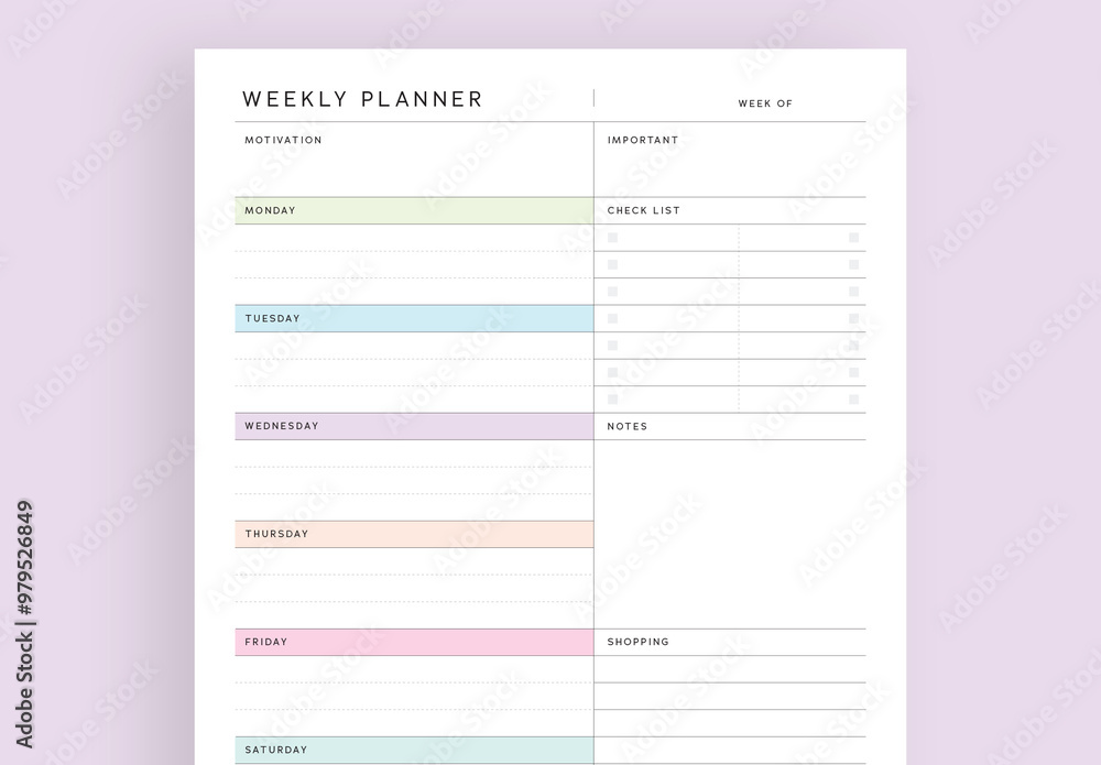 Weekly Planner Layout With Pastel Color Palette Stock Template | Adobe ...