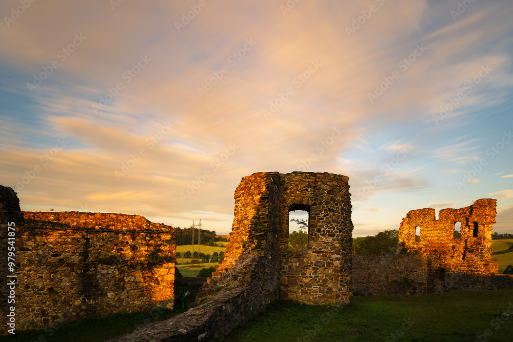 Perimeter walls of the collapsed Borotín castle in the Tábor district ...