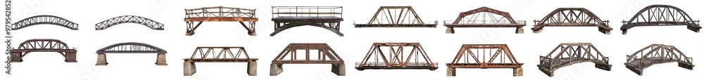 A set of 15 assorted styles of rustic arch metal bridge with ...