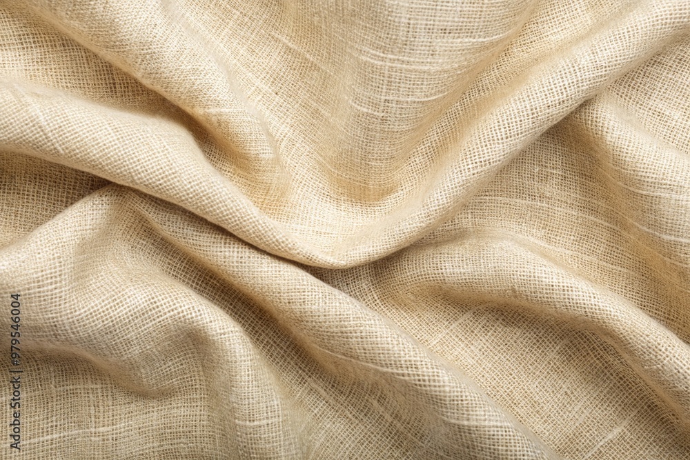 Creamy beige linen fabric with subtle weave pattern and soft folds ...