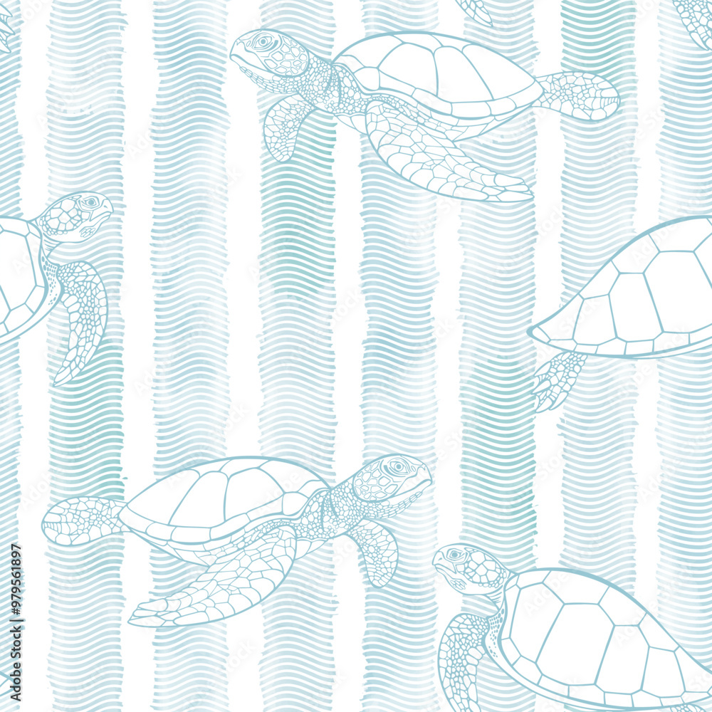Sea art background. Seamless pattern on the marine theme with turtles ...