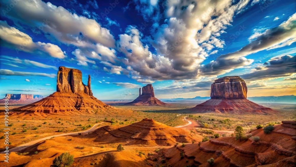 Vast expanse of Monument Valley's iconic sandstone formations under a ...