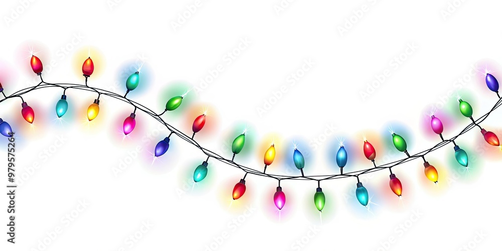 Vibrant, multicolored string lights cascade in swooping curves, forming ...