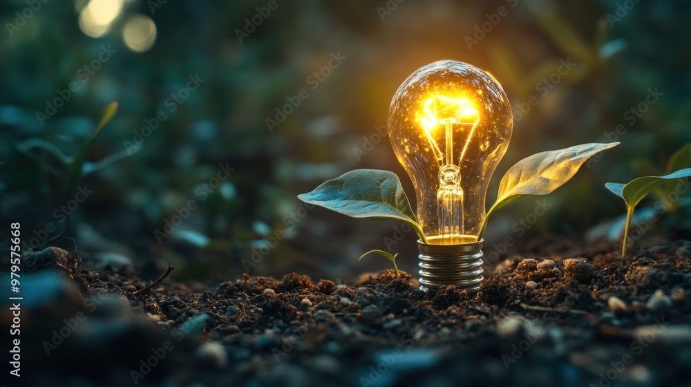 Nature's Bright Innovation: A Lightbulb Sprouting from the Soil with ...