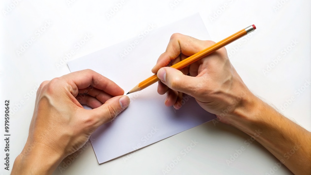 isolated hands grasping a pencil, poised to bring ideas to life on a ...