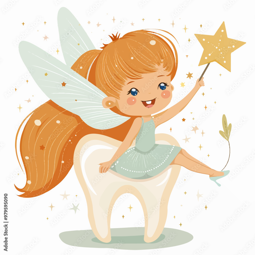 Tooth fairy in a caron and with a magic platter. The tooth fairy holds ...