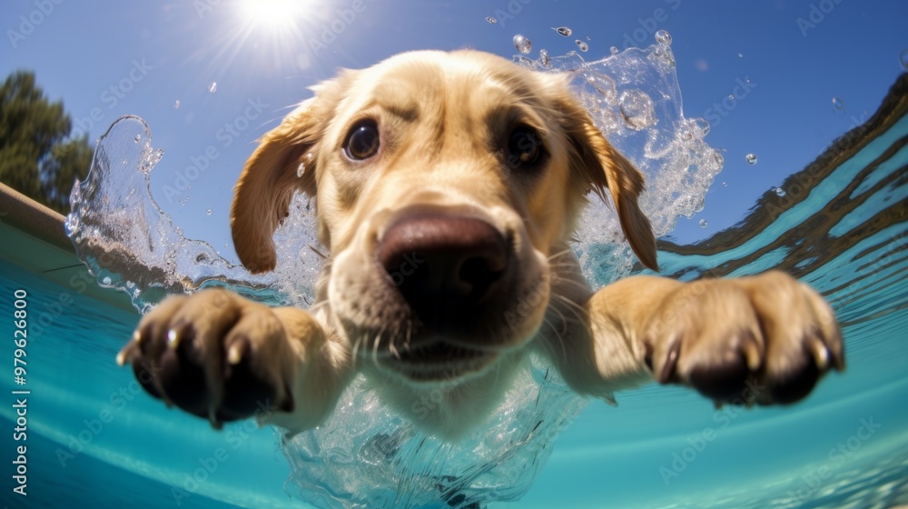Funny underwater picture of puppies in swimming pool playing deep dive ...