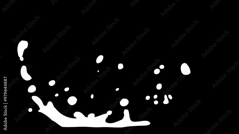 2D water splash and drop falling on black background transition footage ...