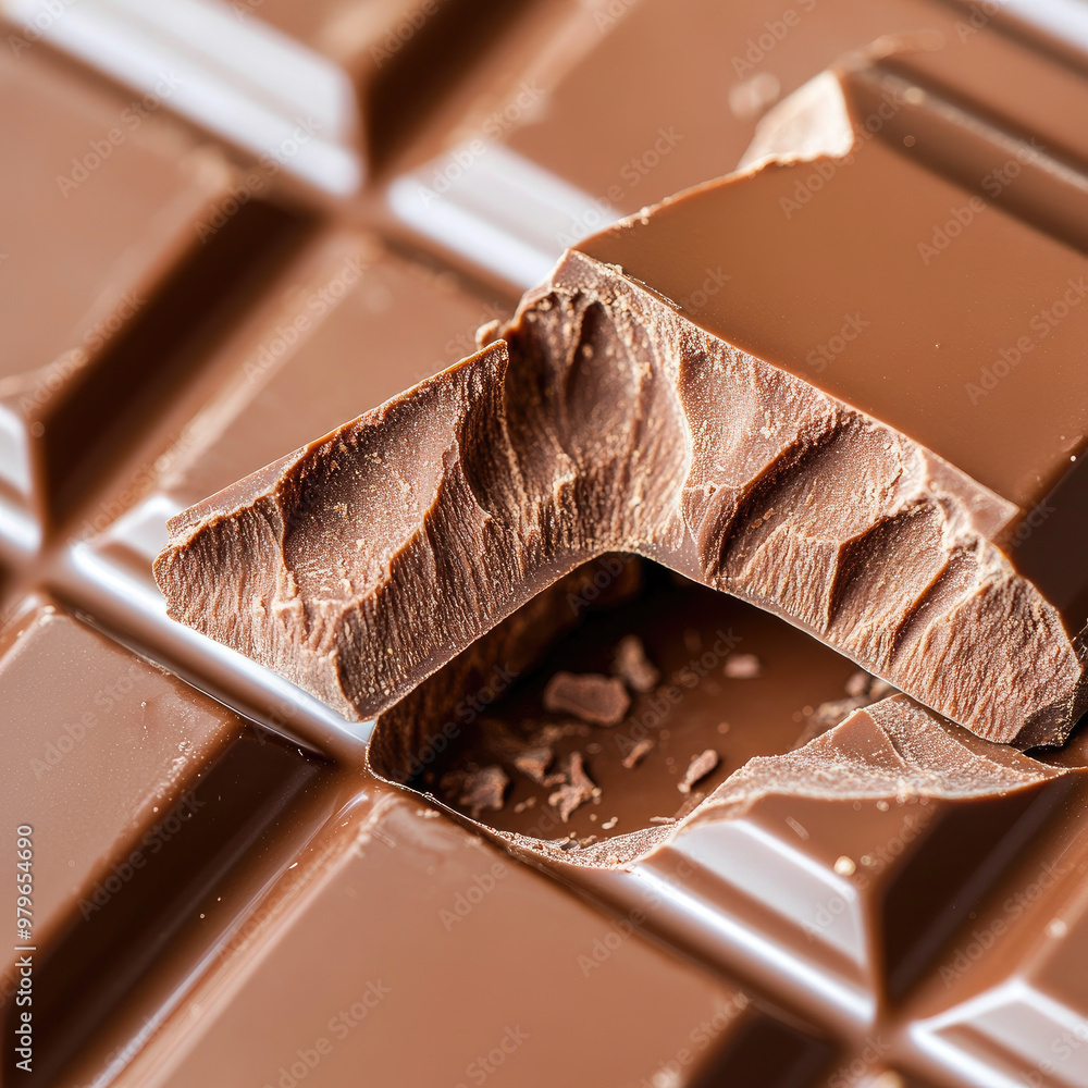 Rich milk chocolate bar breaking in half, showcasing its smooth texture ...