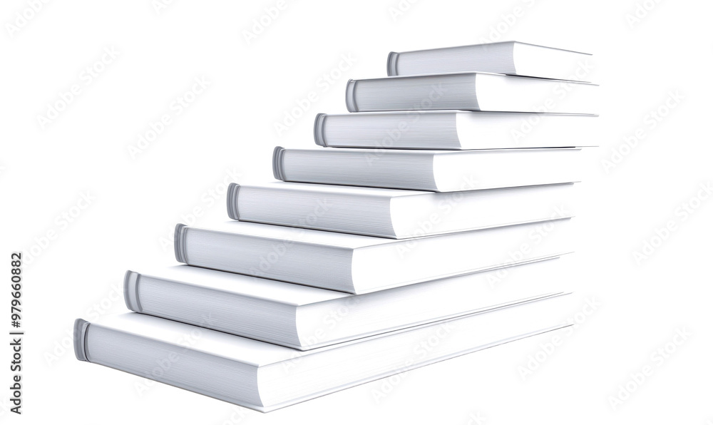 Creative arrangement of white books stacked like stairs, symbolizing ...