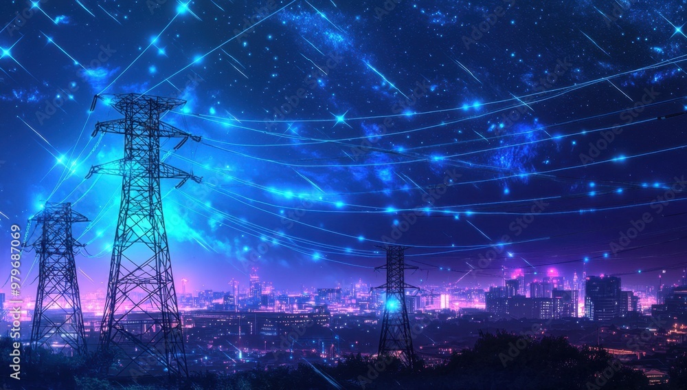 High-urban energy power an electrical tower with laser beams and ...