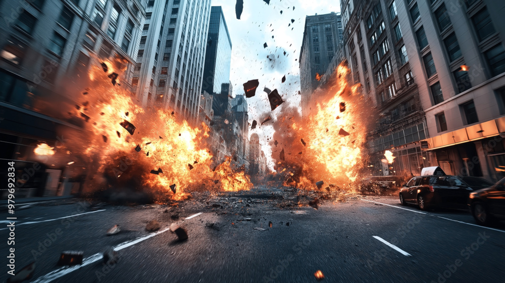 Explosive destruction in an urban setting with large fireballs and ...