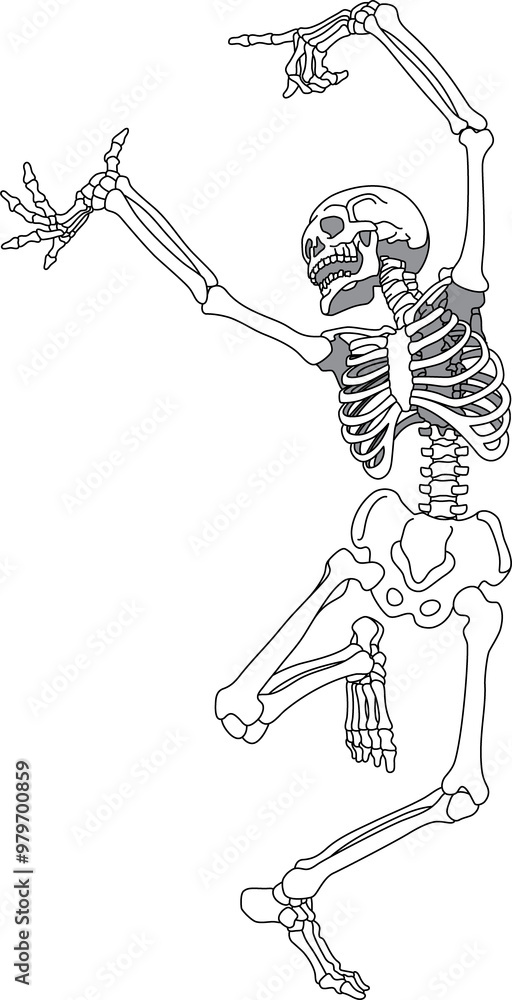 Dancing SKELETON illustration, bones single line drawing, minimalist ...