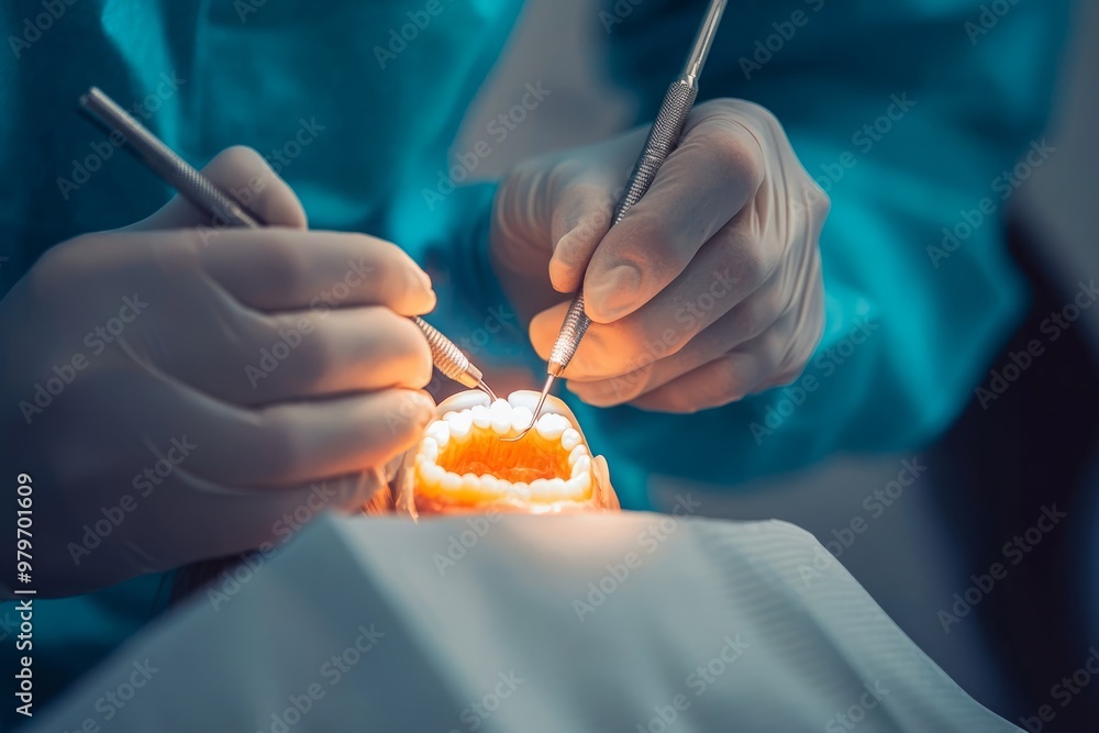 Dentist performing precise root canal treatment, removing infected pulp ...