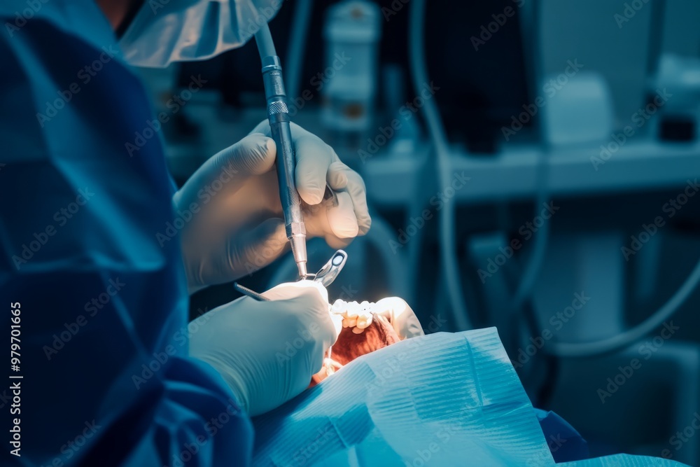 Dentist performing precise root canal treatment, removing infected pulp ...