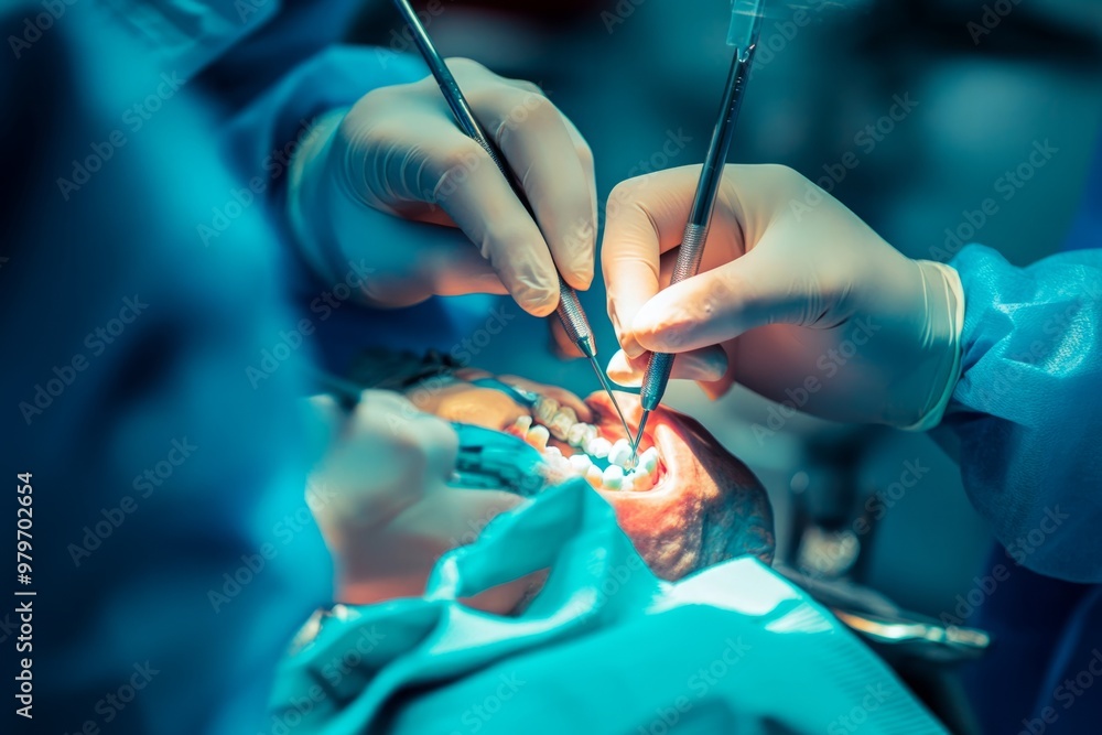 Dentist performing precise root canal treatment, removing infected pulp ...