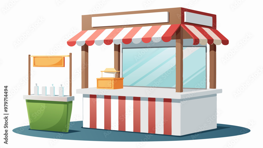 Vetor de Advertising and promo white booth stand mockup with signboard ...