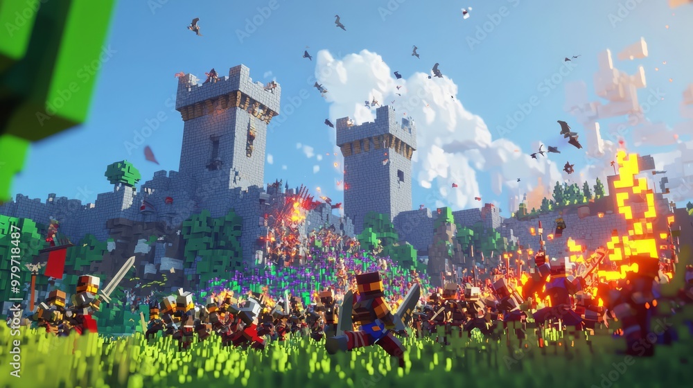 Epic 3D Cube World Battle - Pixelated Warriors vs. Mythical Creatures ...